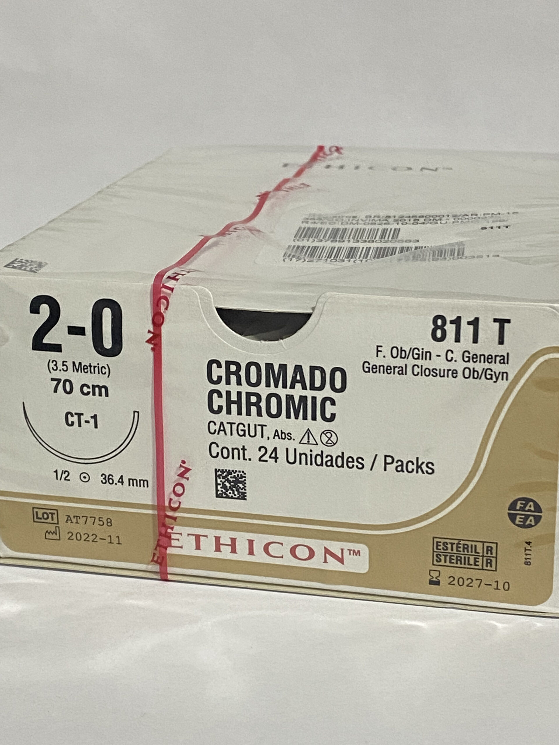 Catgut Cromico Calibre 2/0 de Longitud 70 Aguja CT-1 36.5 mm ...