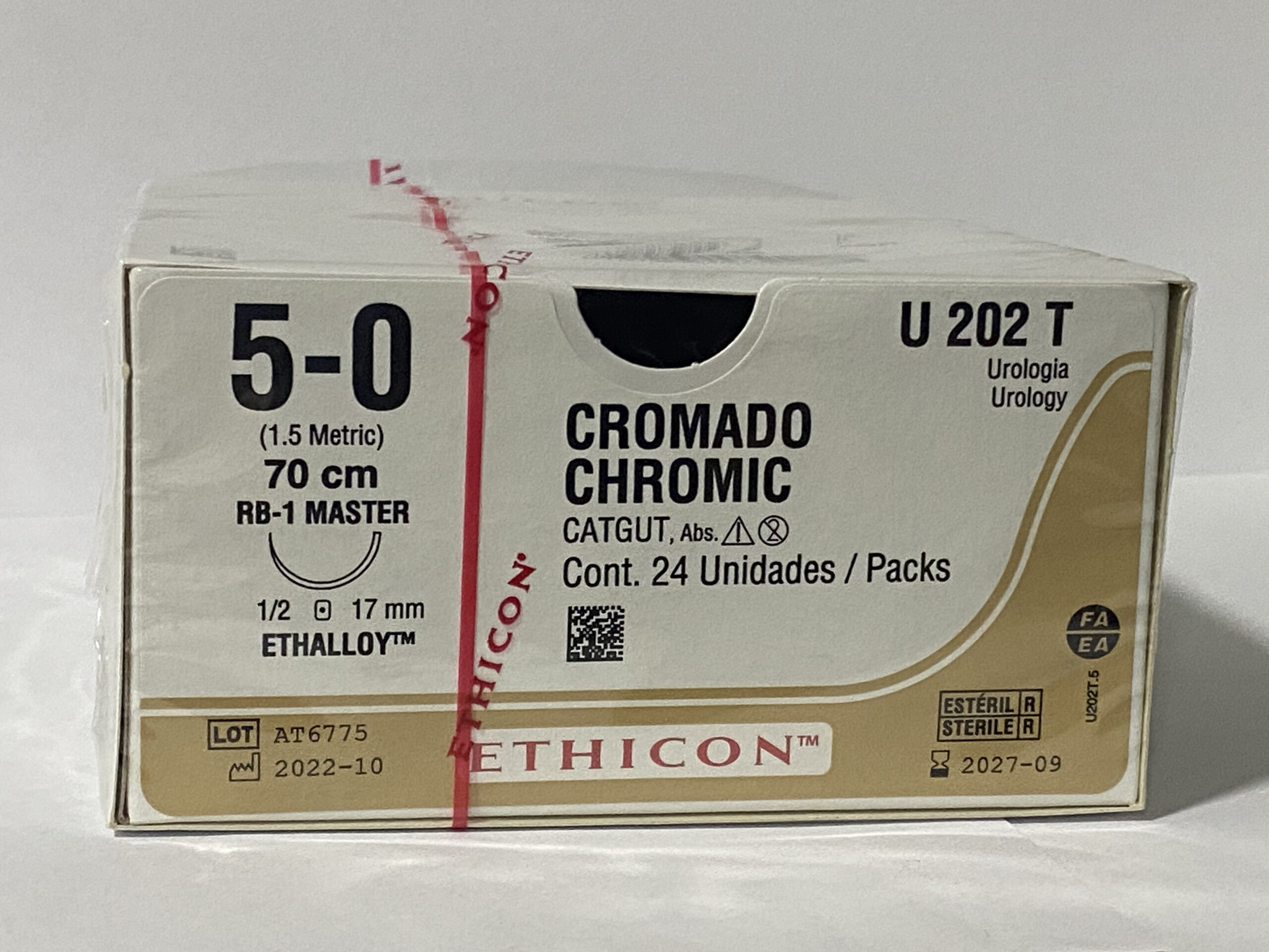 Catgut Cromico Calibre 5/0 de Longitud 70 cm Aguja RB-1 17 mm ...