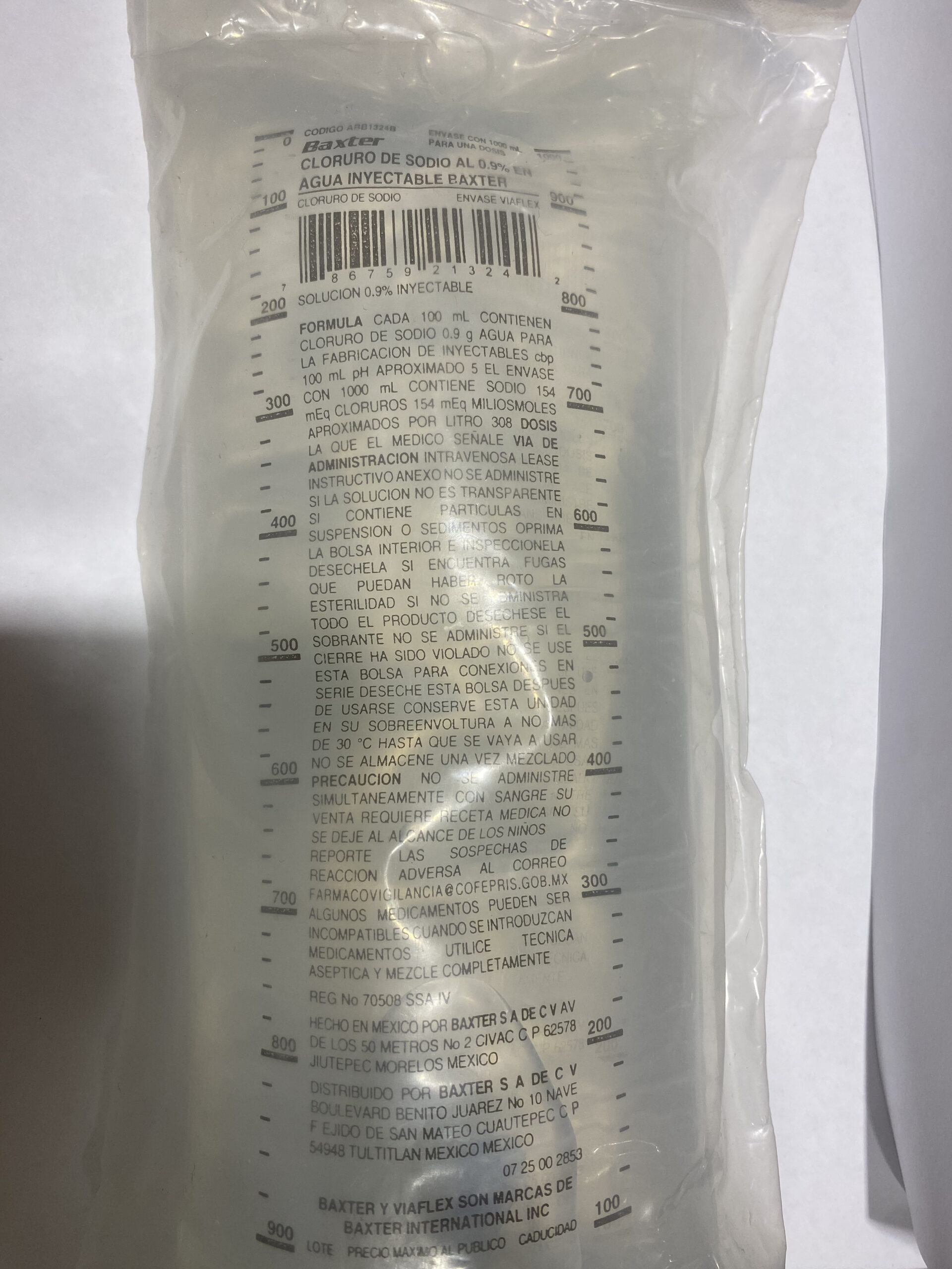 Cloruro De Sodio Al 0.9% En Agua Inyectable 1000ml - Proveedora Medica Adasa