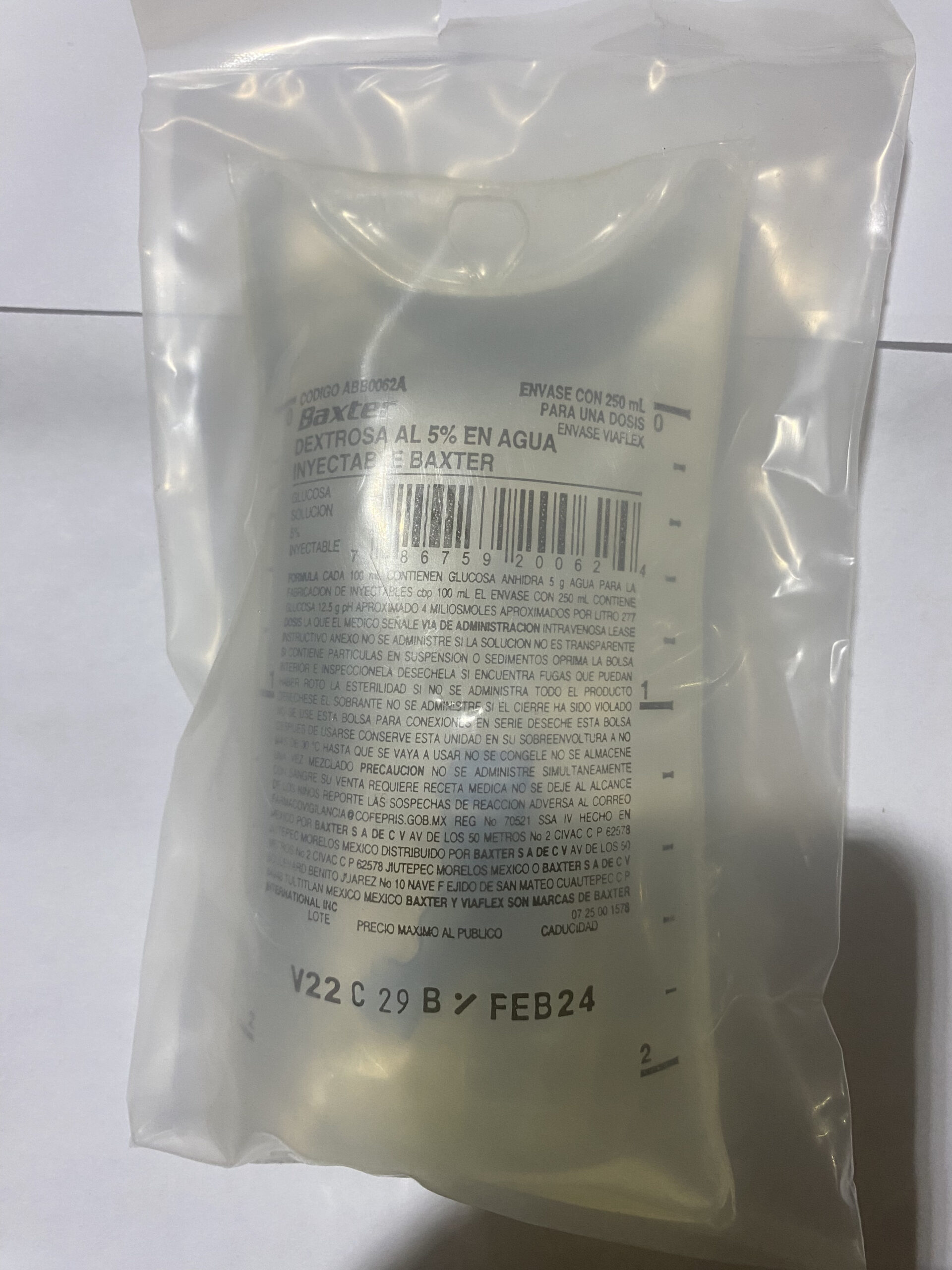 Dextrosa Al 5% En Agua Inyectable 250ml - Proveedora Médica Adasa