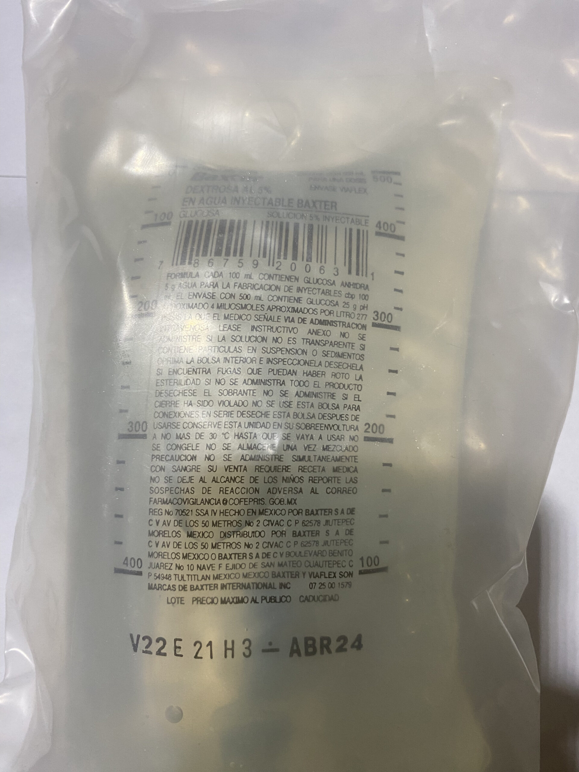 Dextrosa Al 5% En Agua Inyectable 500ml - Proveedora Médica Adasa