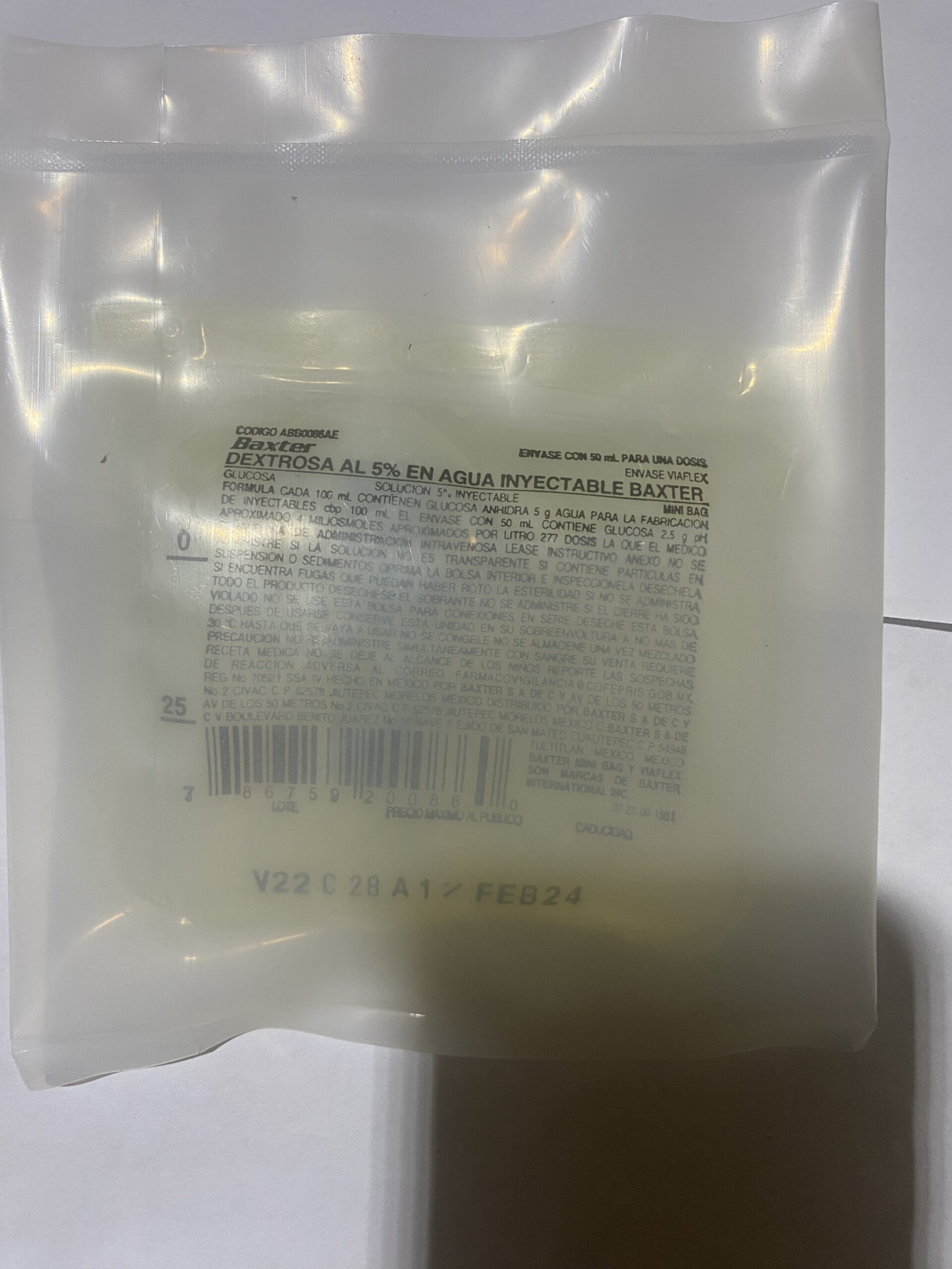 Dextrosa Al 5% En Agua Inyectable 50ml - Proveedora Medica Adasa