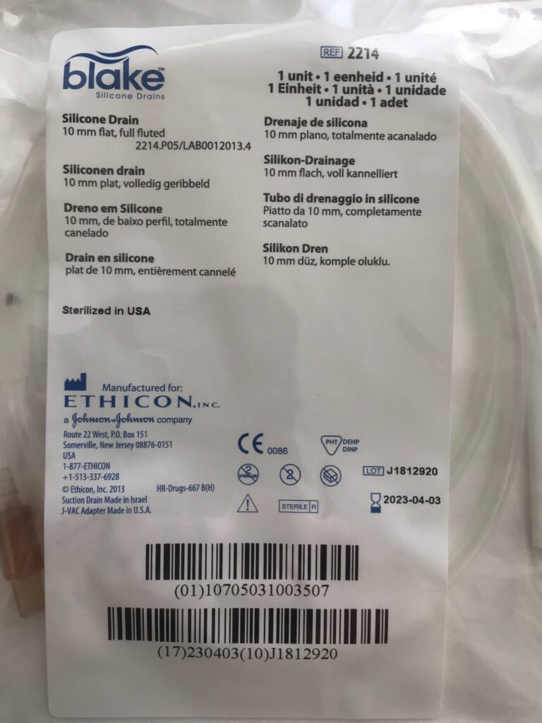 Drenaje Blake* de Silicon 10 mm Plano - Proveedora Medica Adasa