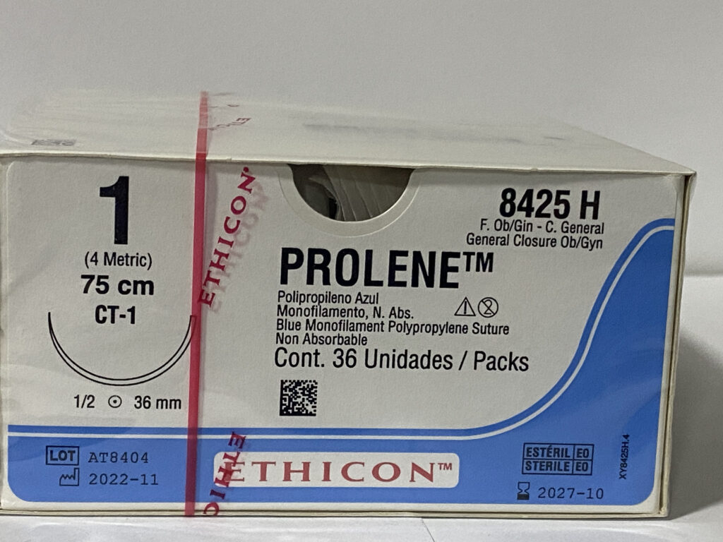 Prolene Calibre 1 de Longitud 75 cm Aguja CT-1 36.4 mm - Proveedora Medica Adasa