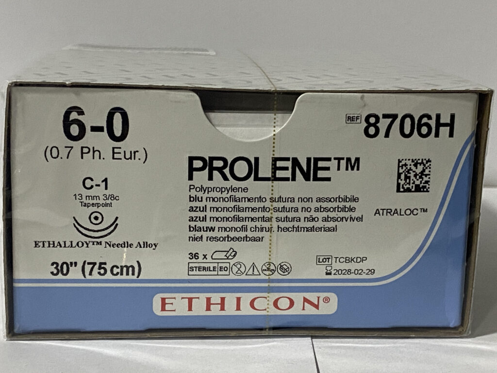 Prolene Calibre 6/0 de Longitud 75 cm Aguja C-1 D/A - Proveedora Medica Adasa