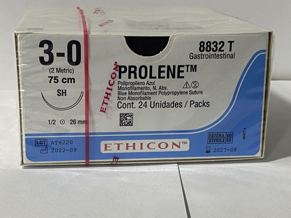 Prolene Calibre 3/0 de Longitud 75 cm Aguja SH 26 mm - Proveedora Medica Adasa
