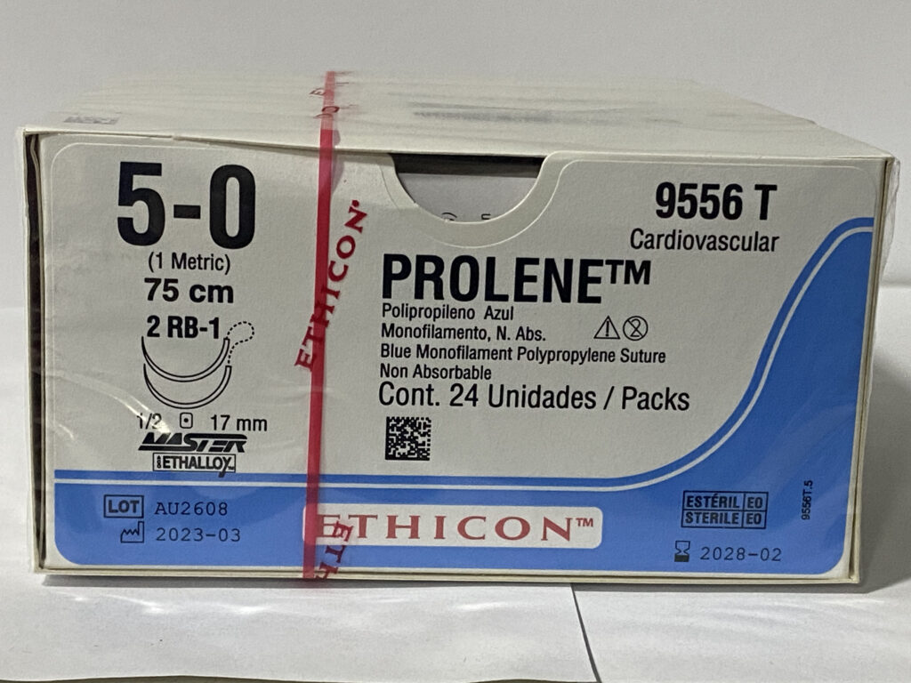 Prolene Calibre 5/0 de Longitud 75 cm Aguja RB-1 D/A 17 mm - Proveedora Medica Adasa