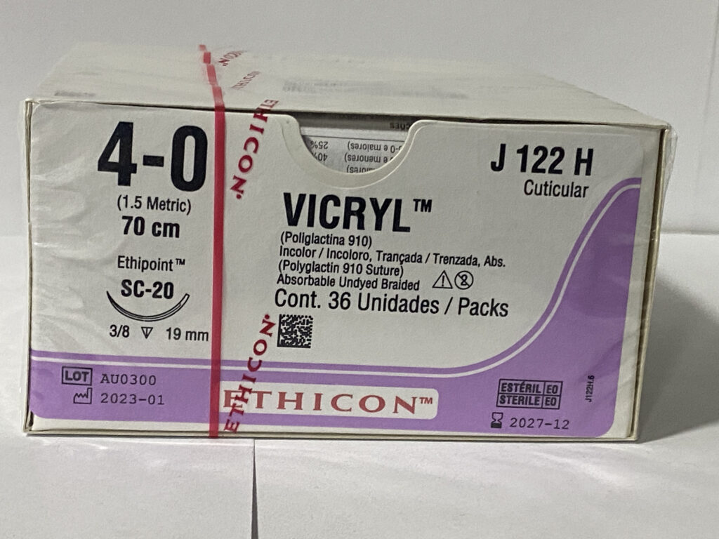 Vicryl Calibre 4/0 de Longitud 70 cm Aguja SC-20 19 mm - Proveedora Medica Adasa