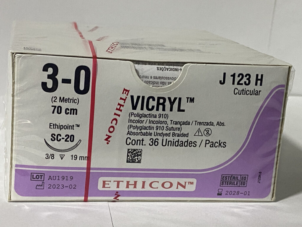 Vicryl Calibre 3/0 de Longitud 70 cm Aguja SC-20 19 mm - Proveedora Medica Adasa