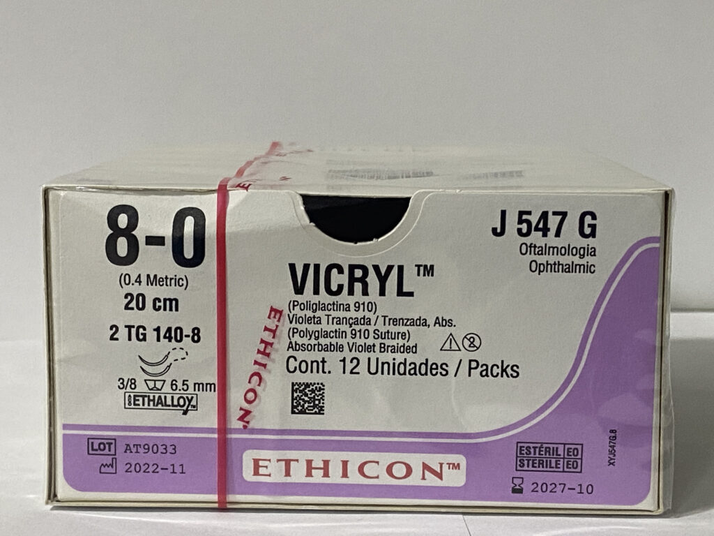 Vicryl Calibre 8/0 de Longitud 20 cm Aguja TG-140-8 D/A 6.5 mm - Proveedora Medica Adasa