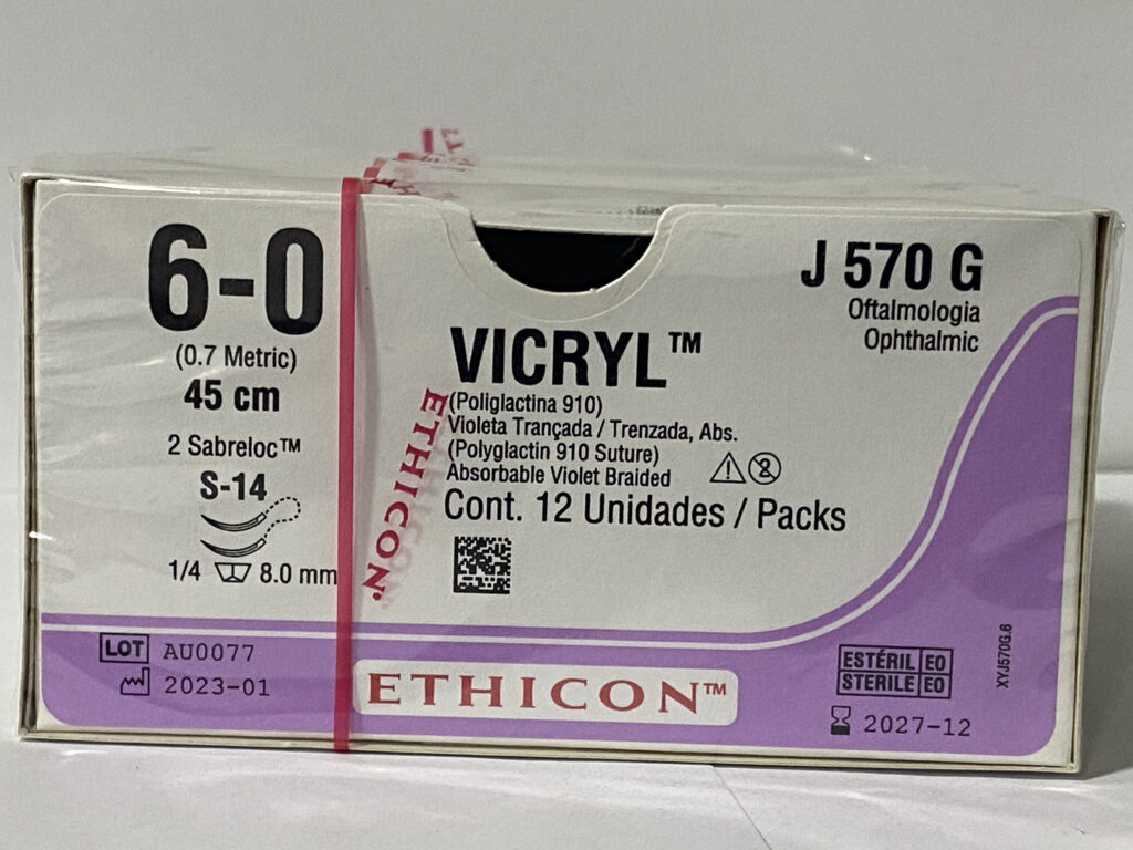 Vicryl Calibre 6/0 de Longitud 45 cm Aguja S-14 D/A 8 mm - Proveedora Medica Adasa